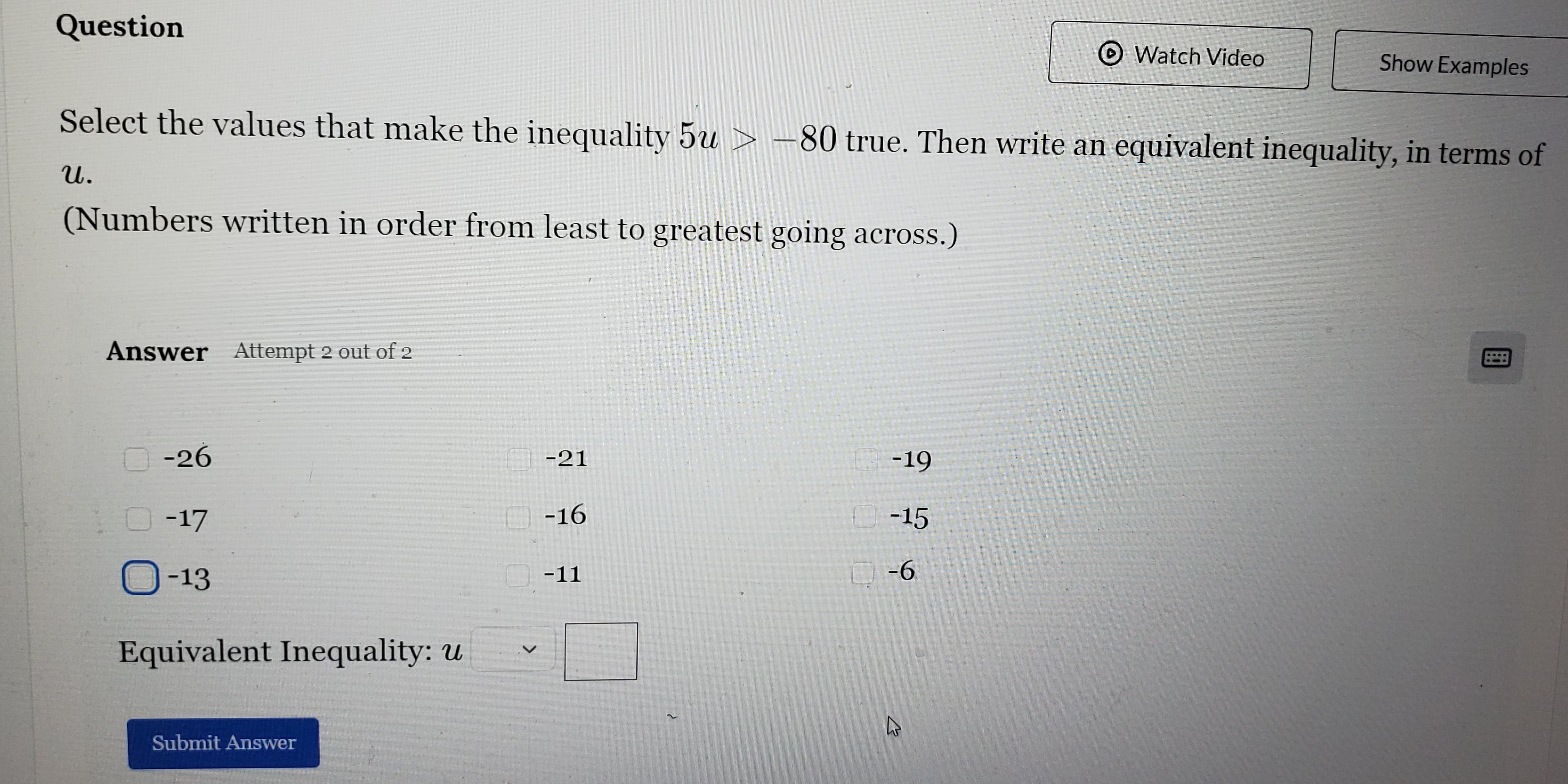 Solved QuestionSelect the values that make the inequality | Chegg.com
