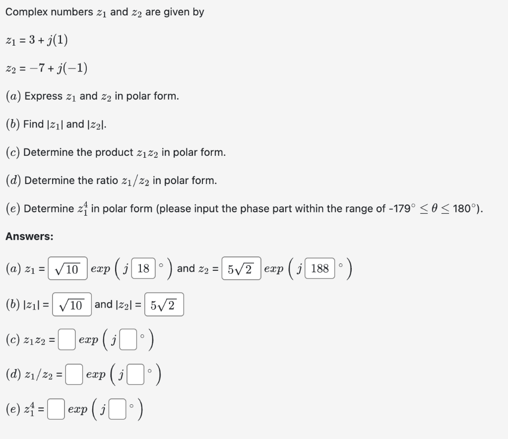 Solved Complex numbers z1 and z2 are given by | Chegg.com