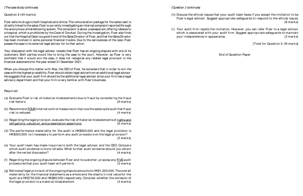 (The case study continues) Question 3 (40 marks) | Chegg.com