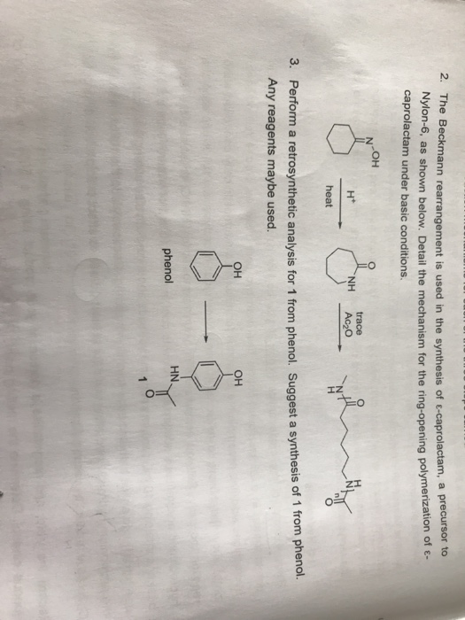 Solved a precursor to 2. The Beckmann rearrangement is used | Chegg.com