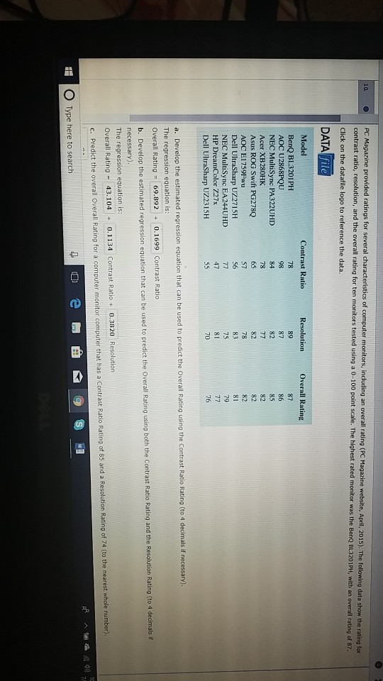 Solved 1o PC Magazine provided ratings for several | Chegg.com