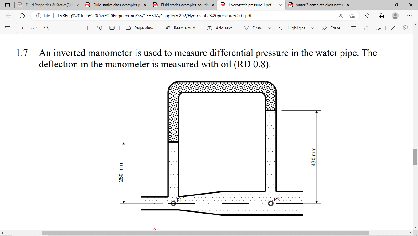 Solved .7 An inverted manometer is used to measure | Chegg.com Solved .7 An inverted manometer is used to measure | Chegg.com