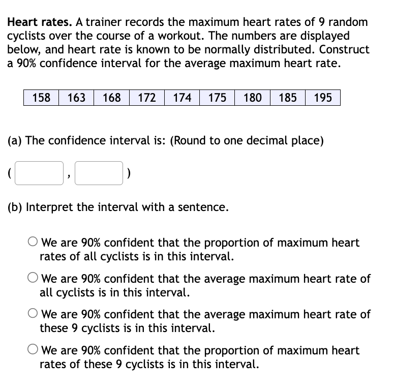 Solved Heart rates. A trainer records the maximum heart | Chegg.com