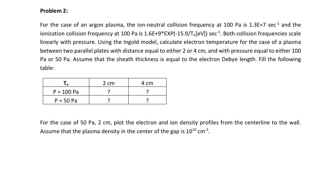 For the case of an argon plasma, the ion-neutral | Chegg.com