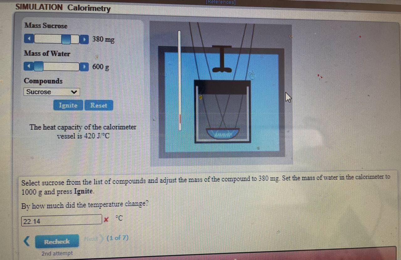 Solved [Rererences SIMULATION Calorimetry Mass Sucrose 380 | Chegg.com
