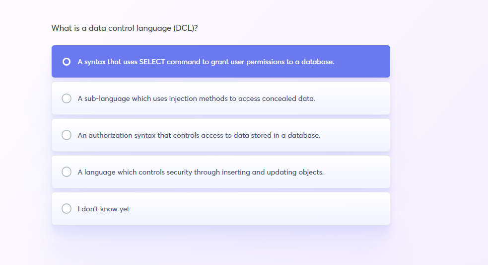 Solved What is a data control language (DCL)? A | Chegg.com