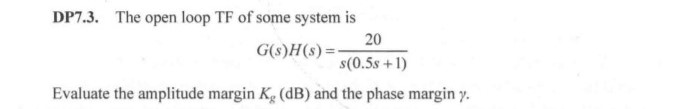 Solved DP7.3. The open loop TF of some system is 20 G(s)H(s) | Chegg.com