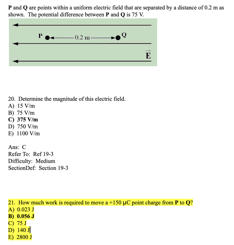 Solved P and Q are points within a uniform electric field | Chegg.com