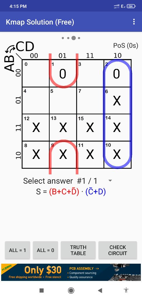 Solved 4:15 PM ! E, 54 Kmap Solution (Free) CD POS (Os) 10 | Chegg.com