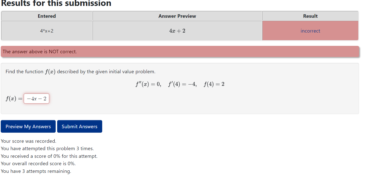 Solved Results for this submission The answer above is NOT | Chegg.com