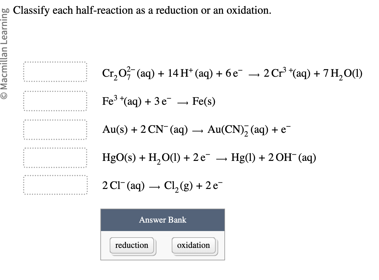 High Quality SOLUTION Classify each half-reaction as ﻿a reduction or an | Chegg.com