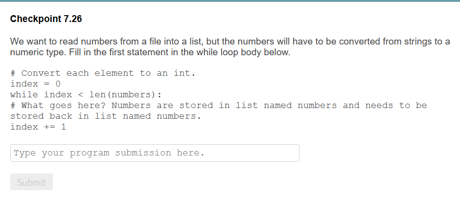 Solved Checkpoint 7.26 We want to read numbers from a file | Chegg.com