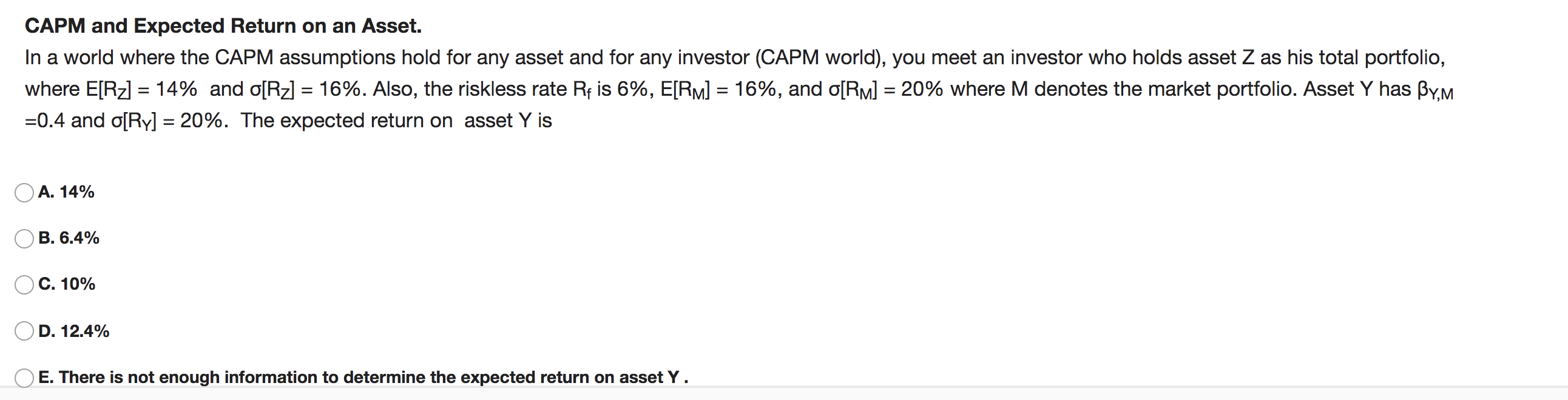 Solved CAPM and Expected Return on an Asset. In a world | Chegg.com