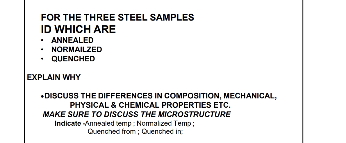 Solved SAMPLE1 SAMPLE2 4140 HEAT SAMPLE3 TREATED STEEL | Chegg.com
