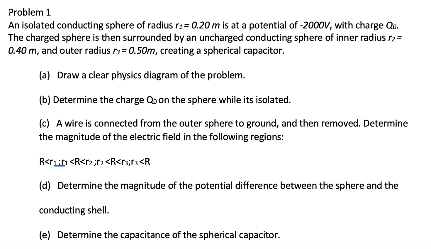 Solved Problem 1 An isolated conducting sphere of radius r1= | Chegg.com