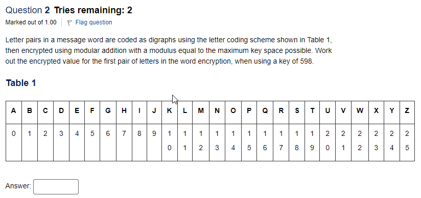 Solved Marked out of 1.00 F Flag question Letter pairs in a | Chegg.com
