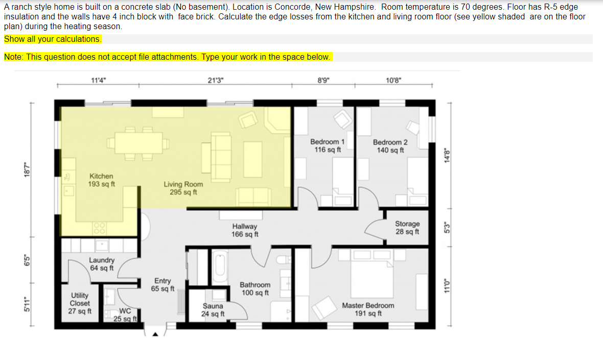 A ranch style home is built on a concrete slab (No | Chegg.com