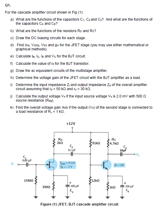 Solved Q1. For the cascade amplifier circuit shown in Fig | Chegg.com