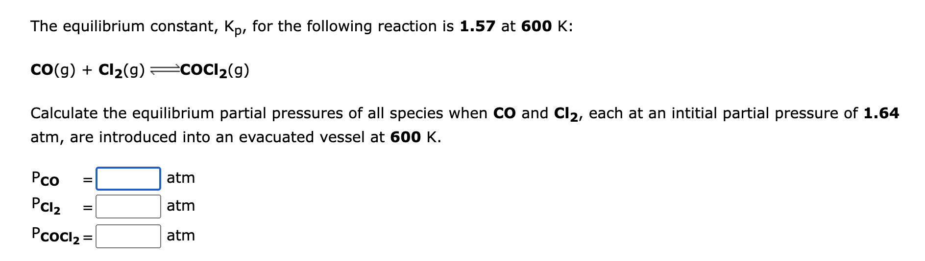 Solved The equilibrium constant, Kp, for the following | Chegg.com