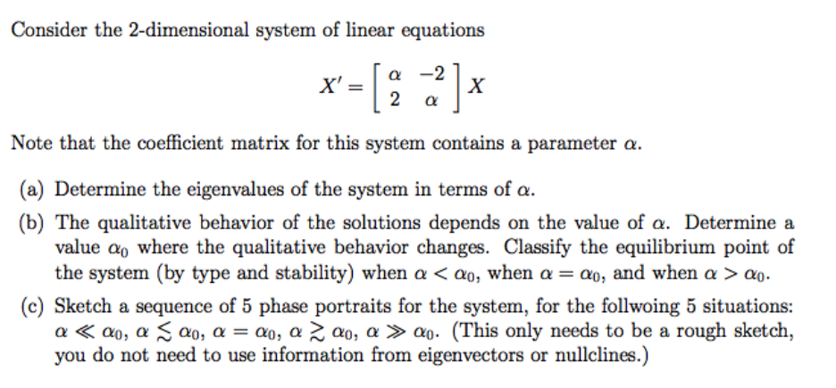 Solved Consider the 2-dimensional system of linear equations | Chegg.com