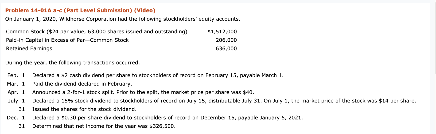Solved Problem 14-01A a-c (Part Level Submission) (Video) On | Chegg.com
