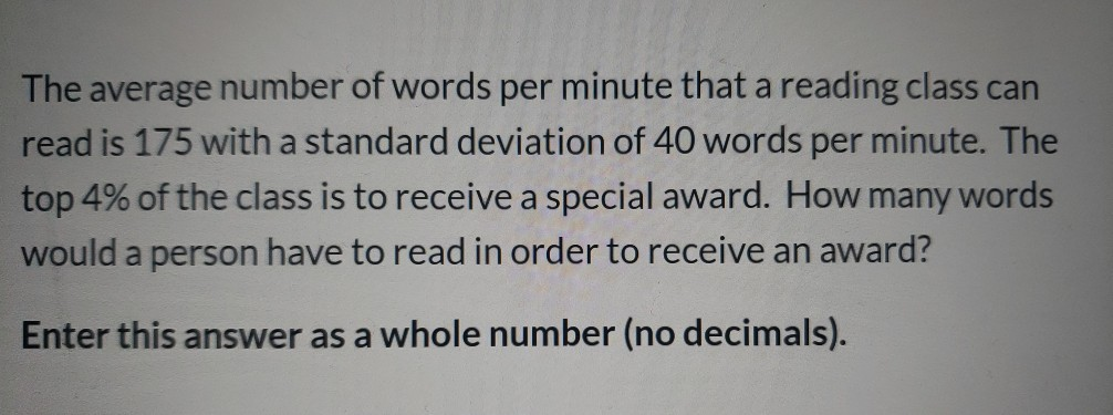 Solved The average number of words per minute that a reading | Chegg.com