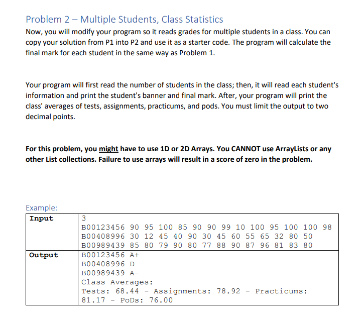 Problem 2 - Multiple Students, Class Statistics Now, | Chegg.com