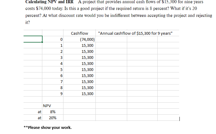 Solved Calculating NPV and IRR A project that provides | Chegg.com