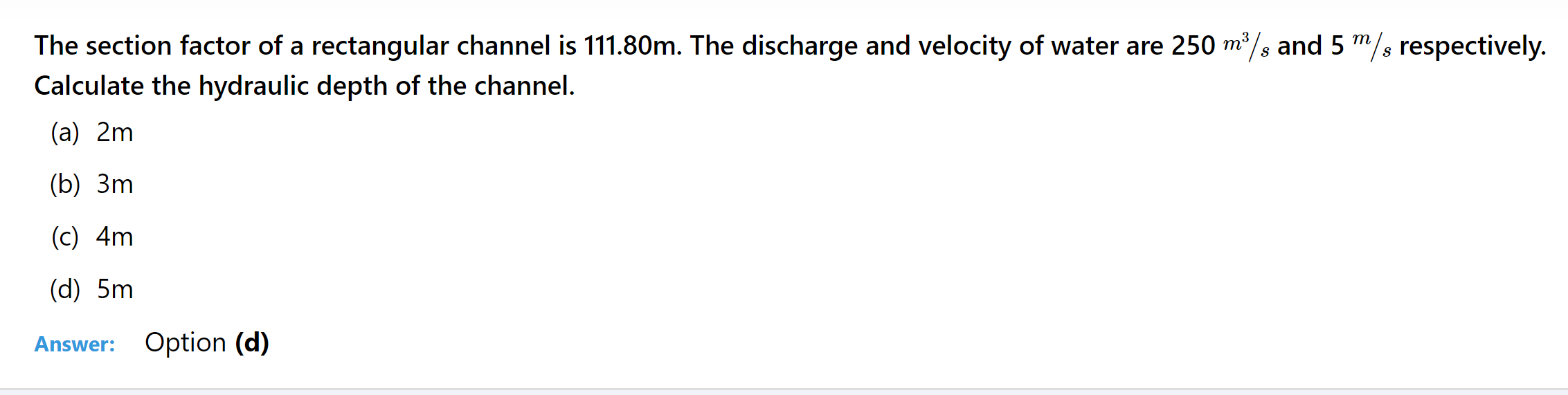 Solved т S The section factor of a rectangular channel is | Chegg.com