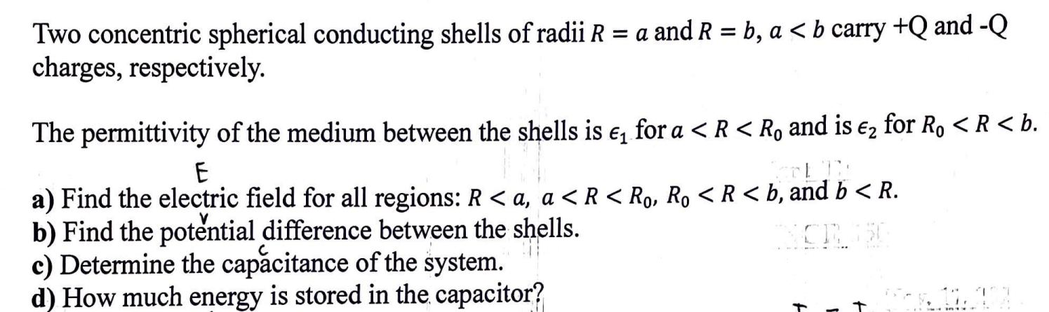Two concentric spherical conducting shells of radii | Chegg.com