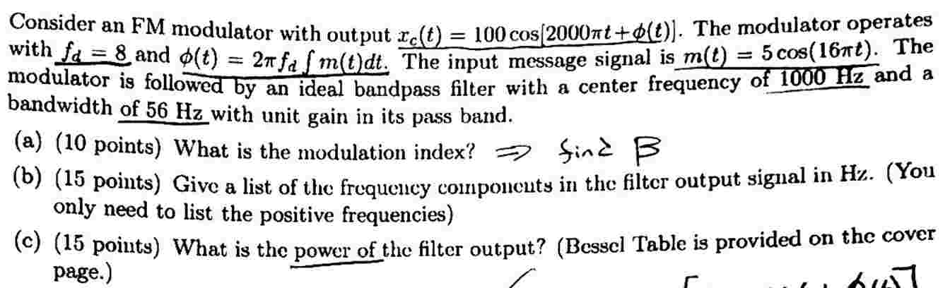 Solved Consider an FM ﻿modulator with output | Chegg.com