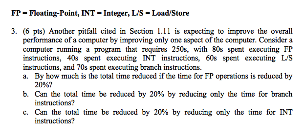 Solved FP= Floating-Point, INT = Integer, L/S= Load/Store 3. | Chegg.com