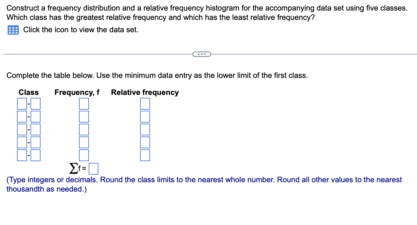Solved Construct a frequency distribution and a relative | Chegg.com