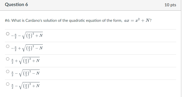 Solved Question 6 10 pts #6: What is Cardano's solution of | Chegg.com