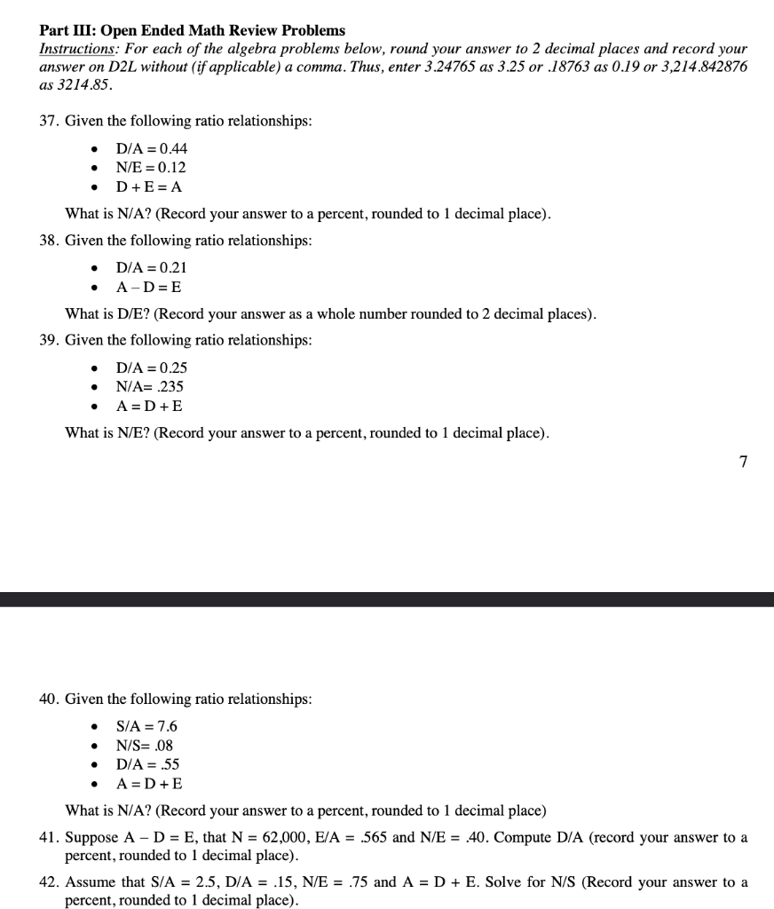Solved Part III: Open Ended Math Review Problems | Chegg.com