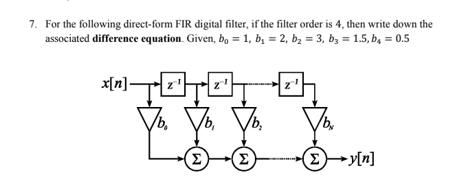 Solved 7. For the following direct-form FIR digital filter, | Chegg.com