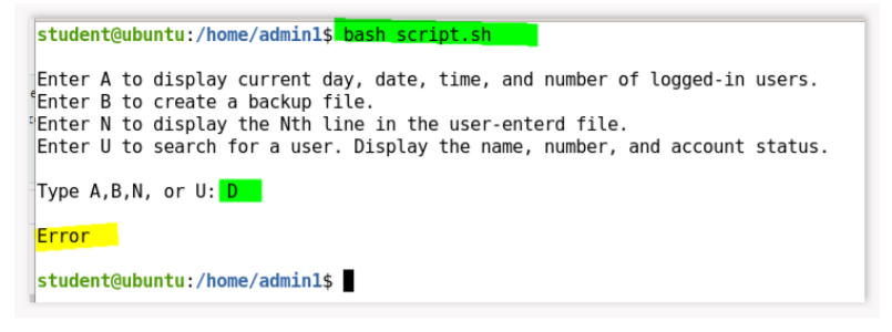 Solved student@ubuntu:/home/admin1$ bash script.sh Enter A | Chegg.com