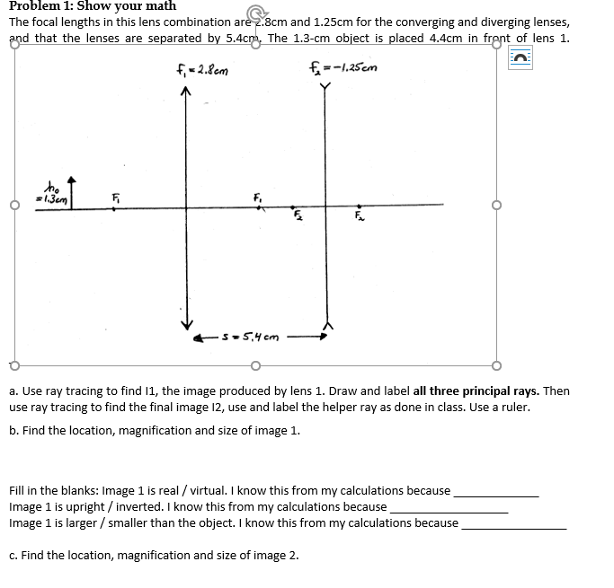 Solved Problem 1: Show your math The focal lengths in this | Chegg.com