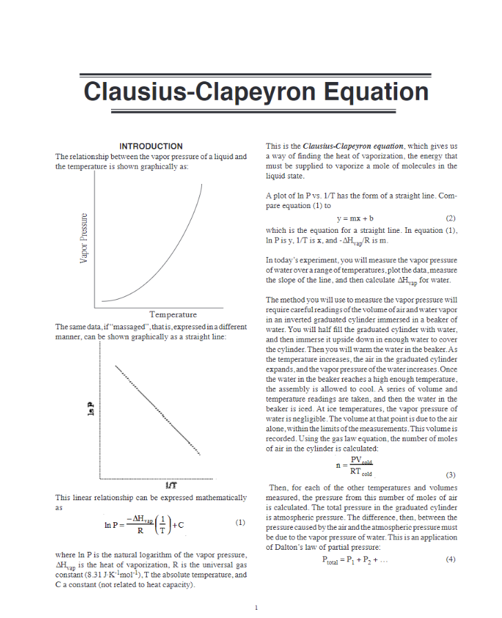 Solved Clausius-Clapeyron Equation INTRODUCTION The | Chegg.com