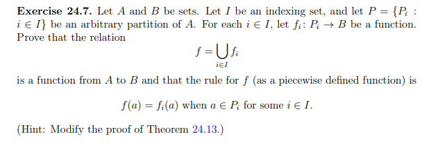 Solved Exercise 24.7. ﻿Let A and B ﻿be sets. Let I be an | Chegg.com