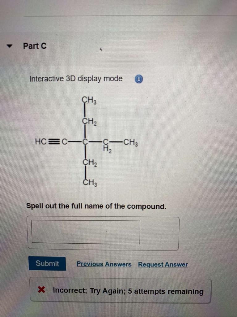 Solved Part C Interactive 3D display mode CH, CH3 CH2 H3C-8 | Chegg.com
