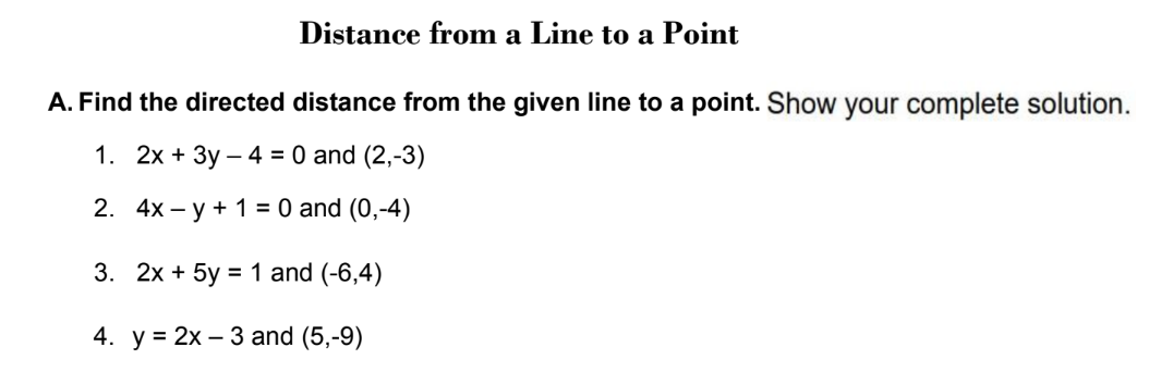 Solved Distance from a Line to a Point A. Find the directed | Chegg.com