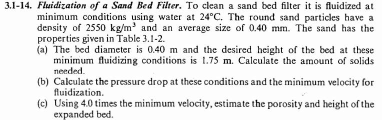 Solved 3.1-14. Fluidization of a Sand Bed Filter. To clean a | Chegg.com