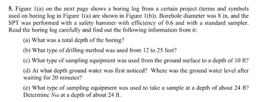 Solved 5. Figure 1 (a) on the next page shows a boring log | Chegg.com