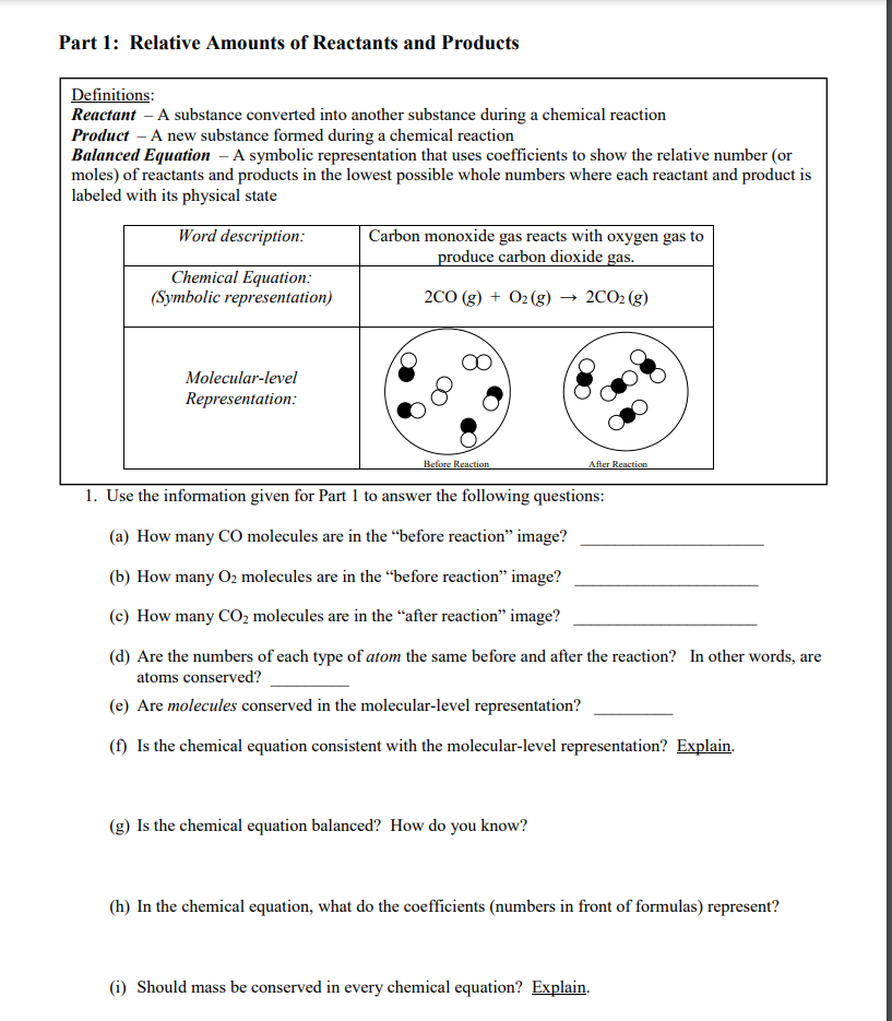 Worksheet Identifying Reactants And Products