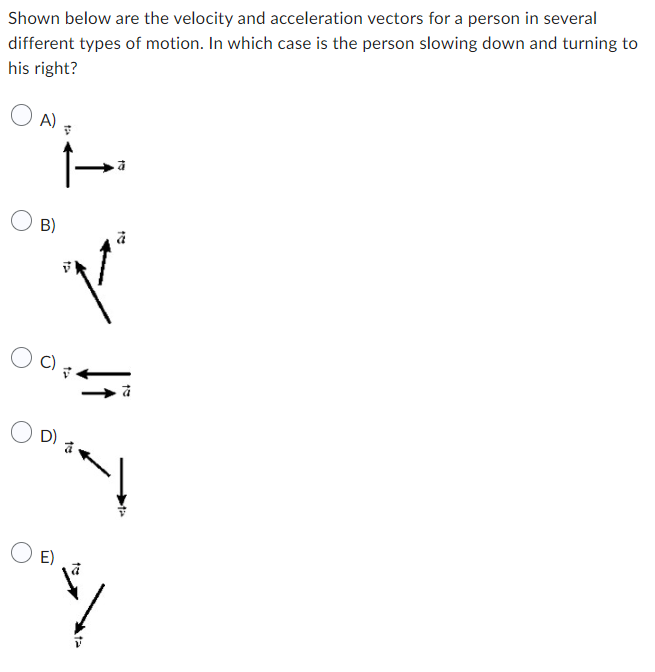 Solved Shown below are the velocity and acceleration vectors | Chegg.com