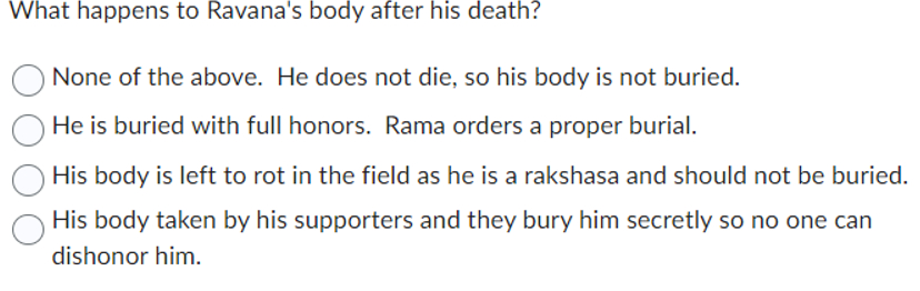 What happens to Ravana's body after his death?None of | Chegg.com