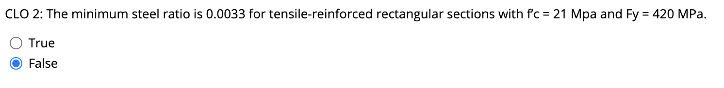 Solved CLO 2: The minimum steel ratio is 0.0033 for | Chegg.com