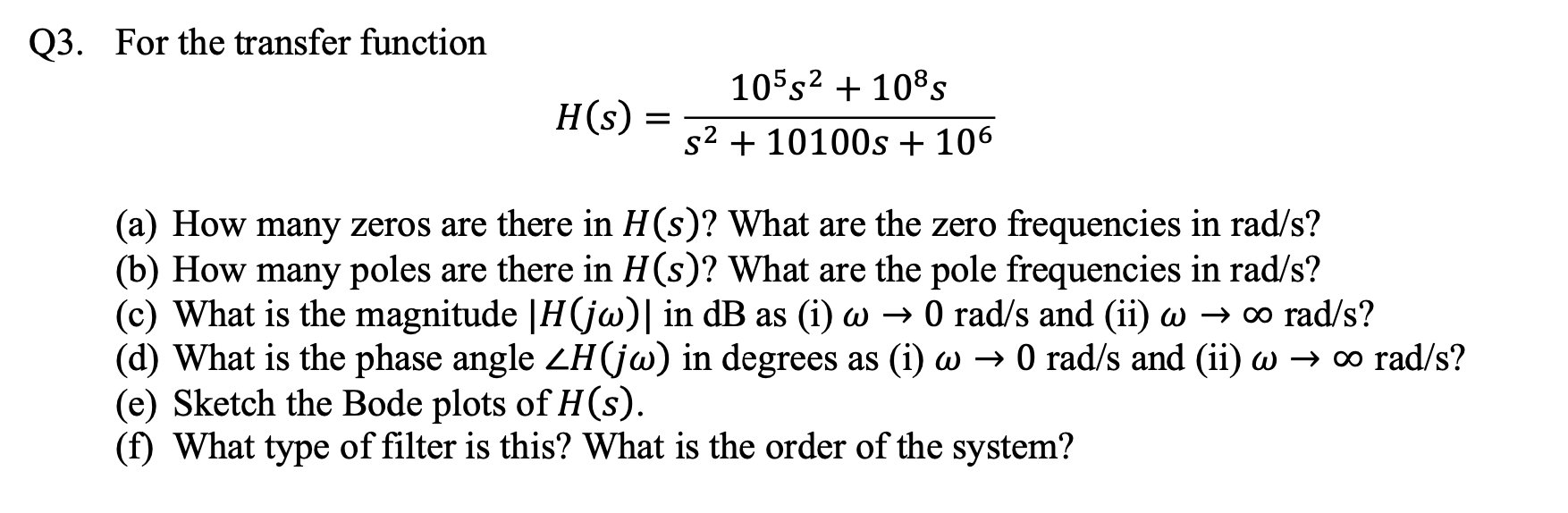 Solved Q3. For the transfer function | Chegg.com