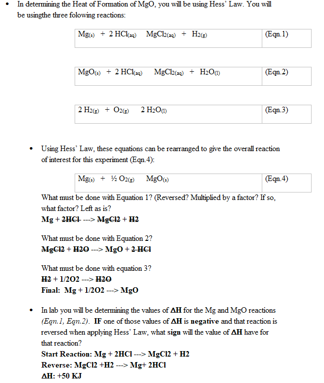 In determining the Heat of Formation of MgO, you will | Chegg.com